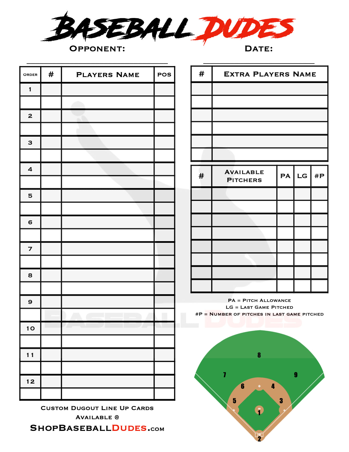 Custom Dugout Lineup Card – Baseball Dudes